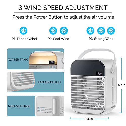 TOCOOL Portable Air Conditioner Fan, Mini Evaporative Cooler, Personal Air Conditioner Small Air Cooler Quiet Desk Fan Humidifier Misting Fan for Small Room Bedroom Home Office, White, AF1