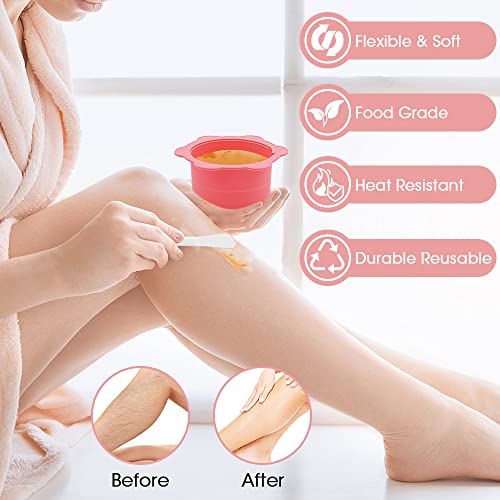 Winceed 2pcs Silicone Wax Warmer Bowl, Reusable Wax Warmer Silicone Liner with 2pcs Spatulas, Wax Pot Silicone Bowl Replacement Fit for 16oz Waxing Kit (Purple+Pink)