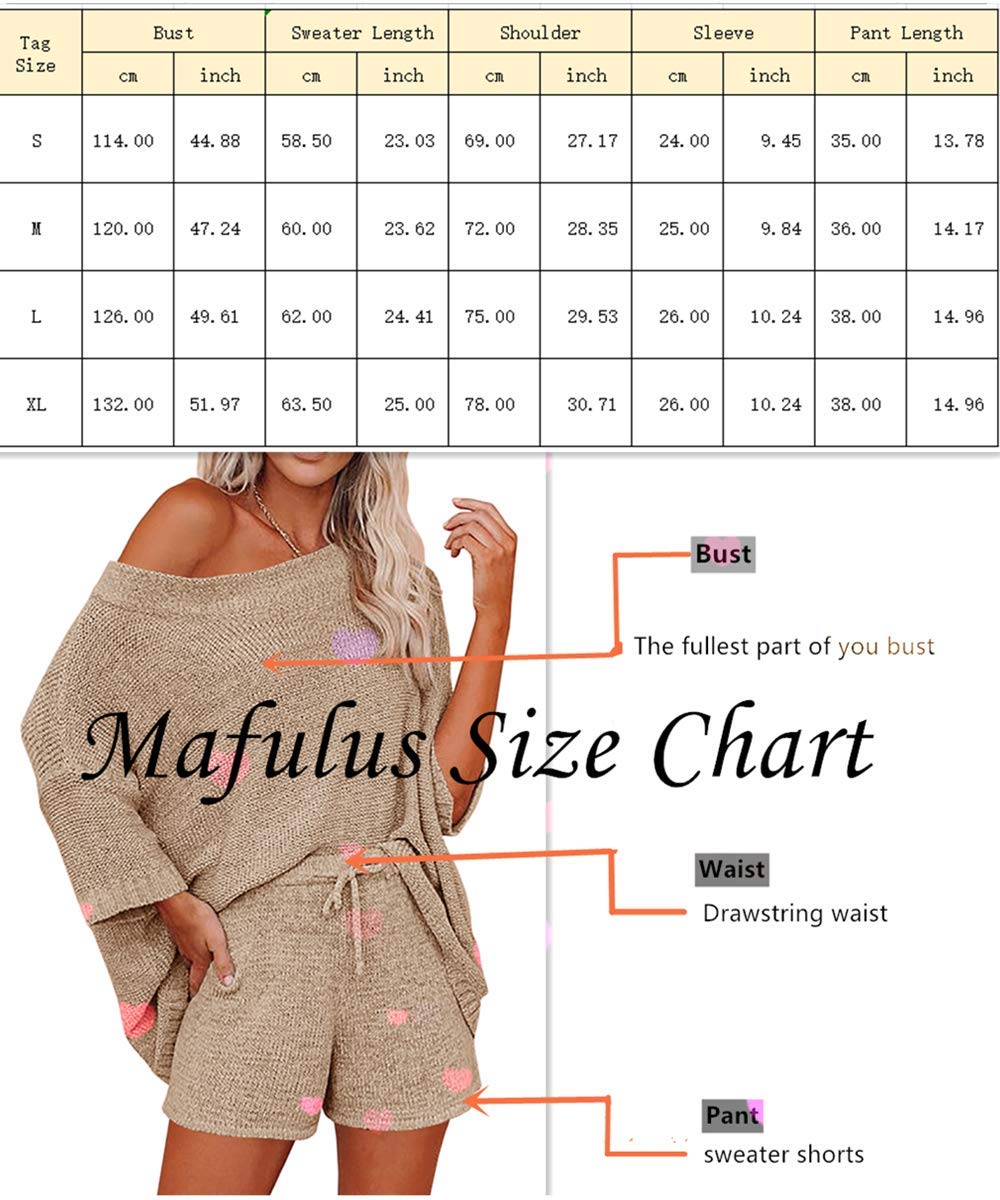 Mafulus Women's 2 Piece Outfits Sweater Sets Off Shoulder Knit Top Shorts Matching Suits Cute Pajama Lounge Set