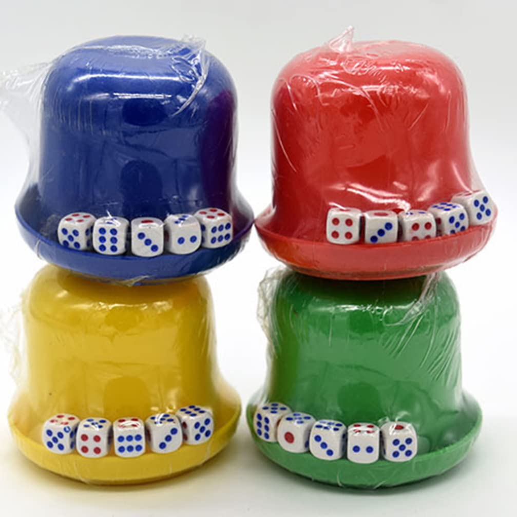 STOBOK Dice Cup with Lid and Tray Set, Plastic Dice Cup Dice Box Game Prop Dice Shaker Cup Dice Stacking Cup with 5 Dice for Dice Games Family Party Supplies