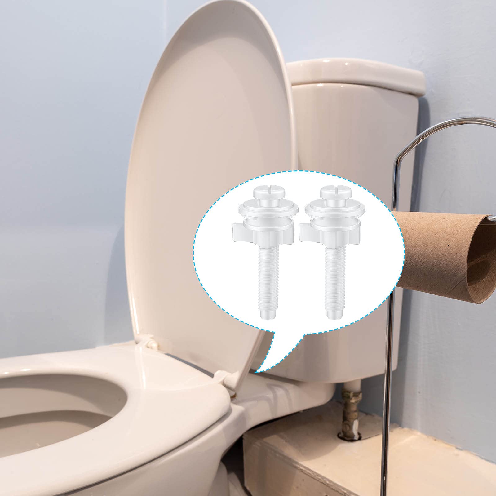 Toilet Seat Screws Replacement Plastic Toilet Seat Hinge Bolt Screws with Plastic Nuts and Washers Parts Kit for Fixing the Top Toilet Seat, White (2 Pieces)