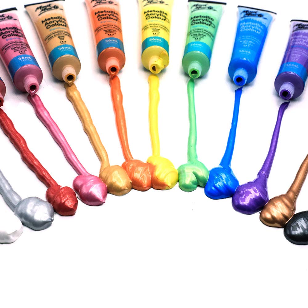 Mont Marte Premium Metallic Acrylic Paint Set, 36 x 1.02oz (36ml) Tubes, 36 Colors, Suitable for Most Surfaces Including Canvas, Card, Paper and Wood