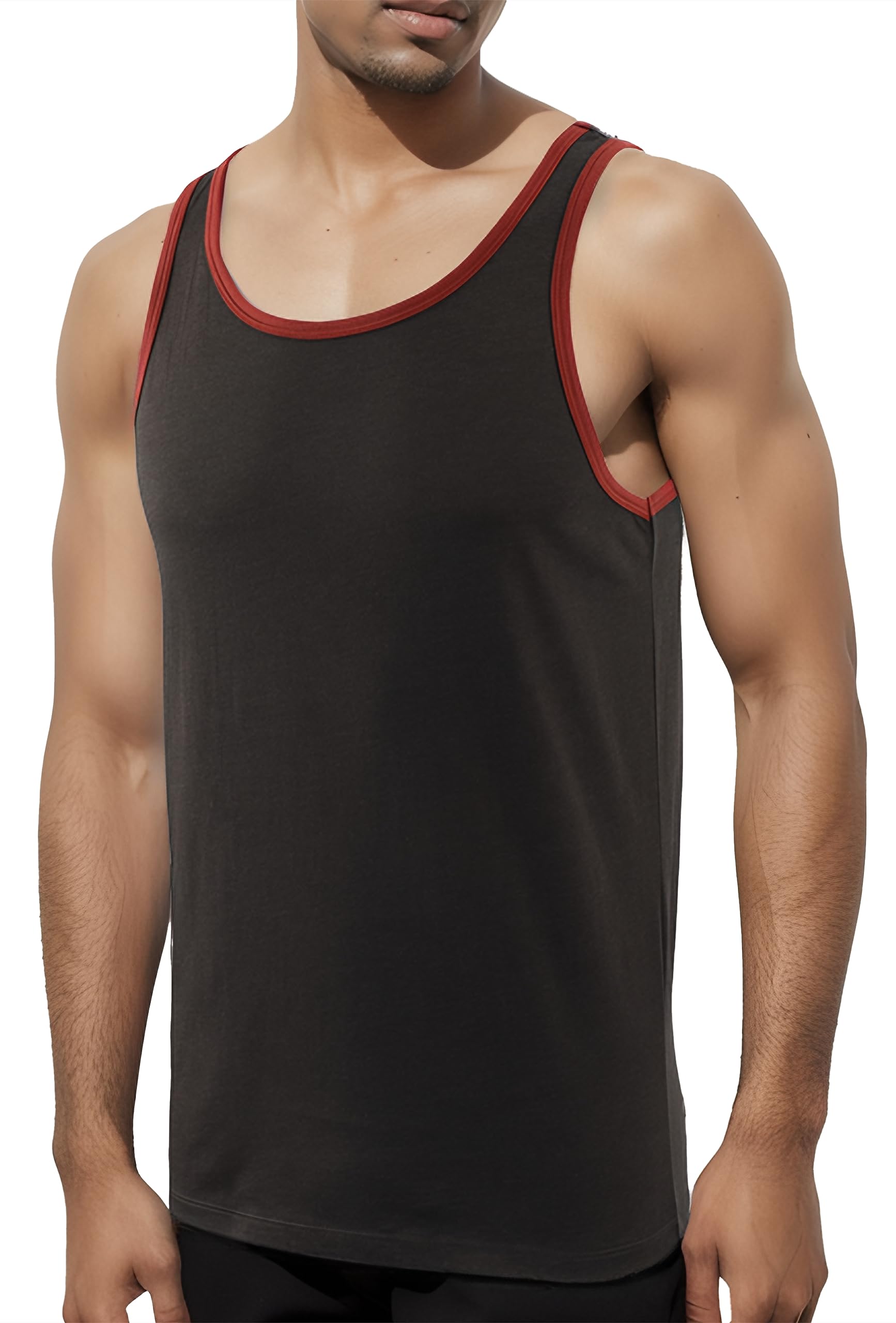 KNQR Men's Casual Retro Slim Fit Workout Gym Muscle Running Tank Top Undershirts Sleeveless Shirts H.Charcoal/Rusty L