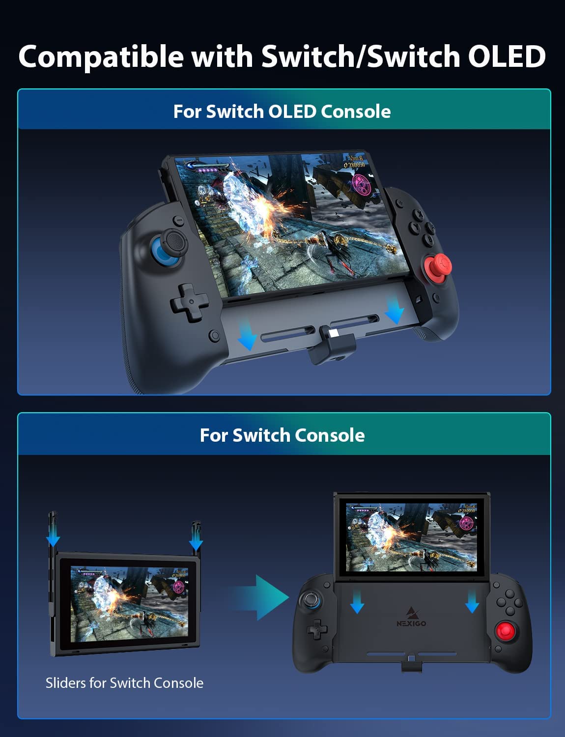 NexiGo Switch Accessories Holiday Bundle, Enhanced Switch/Switch OLED Controller (Black) for Handheld Mode, 6-Axis Gyro, Mapping, Vibration, Game Storage Case with 10 Game Card Holders