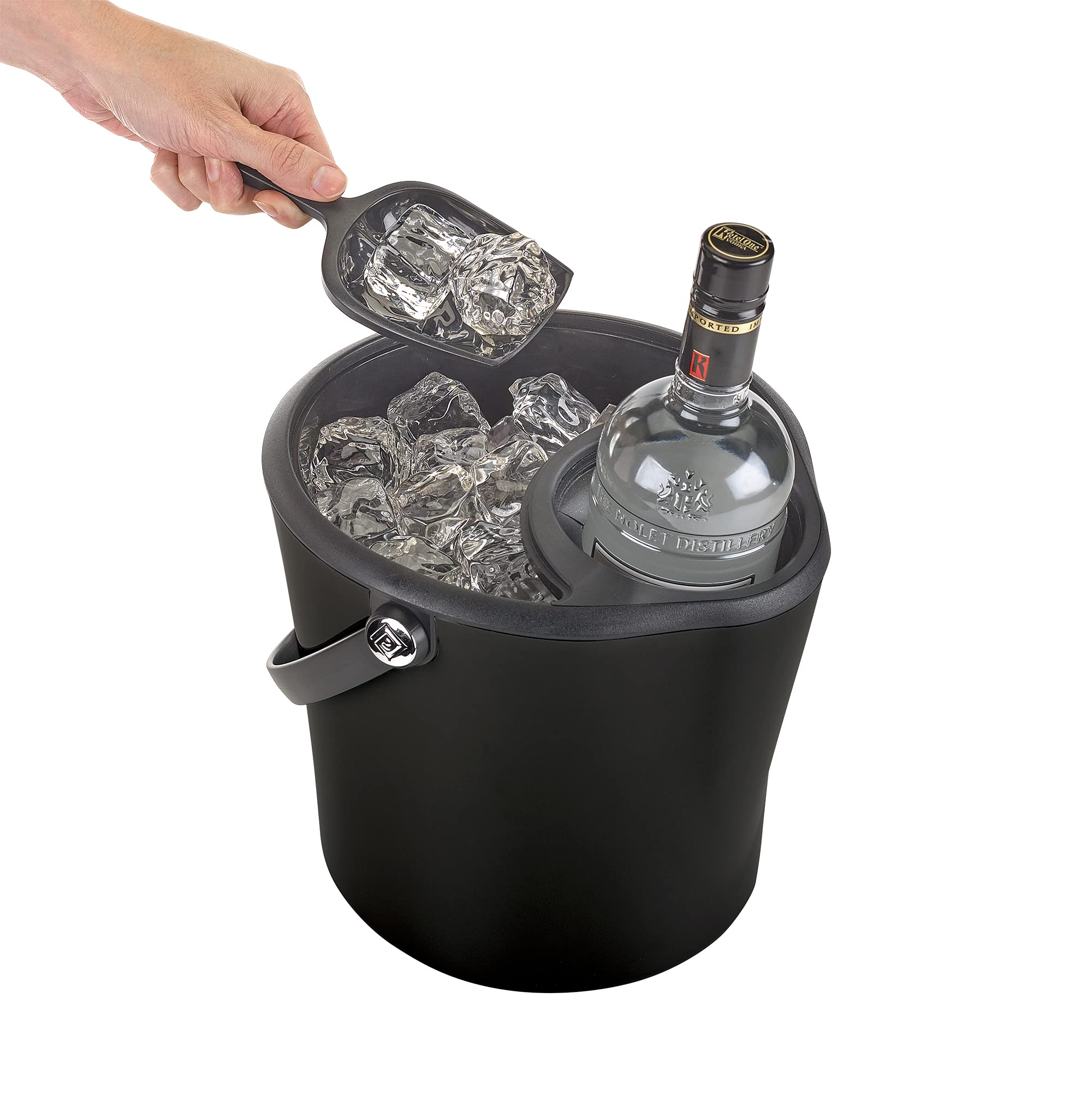 Polder Chill Station for Wine, Champagne, Spirits and More - Separate Compartment for Fresh Ice, Silicone Wiping Ring to Remove any Moisture on Bottles, Includes Plastic Scoop