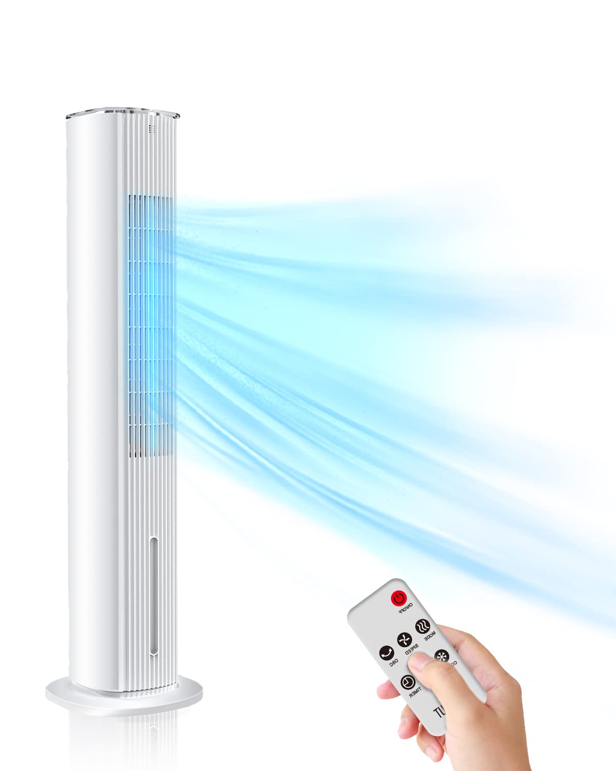 Portable Evaporative Cooler - VEOHAUT Evaporative Air Cooler, 60° Oscillation, 3 Speeds Cooling Fan, Remote & 12-Hour Timer, Air Conditioner for Home Office Bedroom, Ice Packs, 43INCH