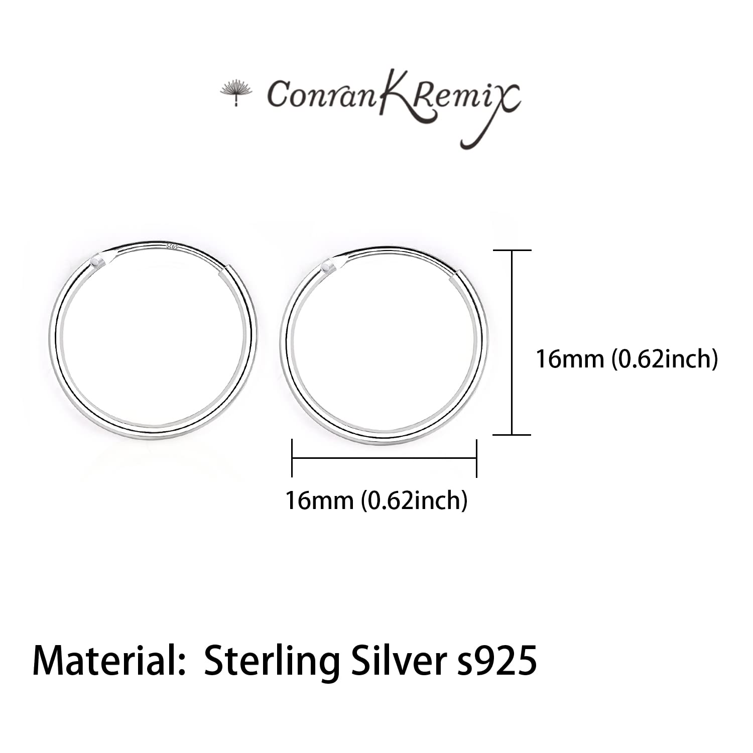 Thin 925 Sterling Silver Hoop Earring For Women Girls Men Hypoallergenic 16MM Lightweight Hoops