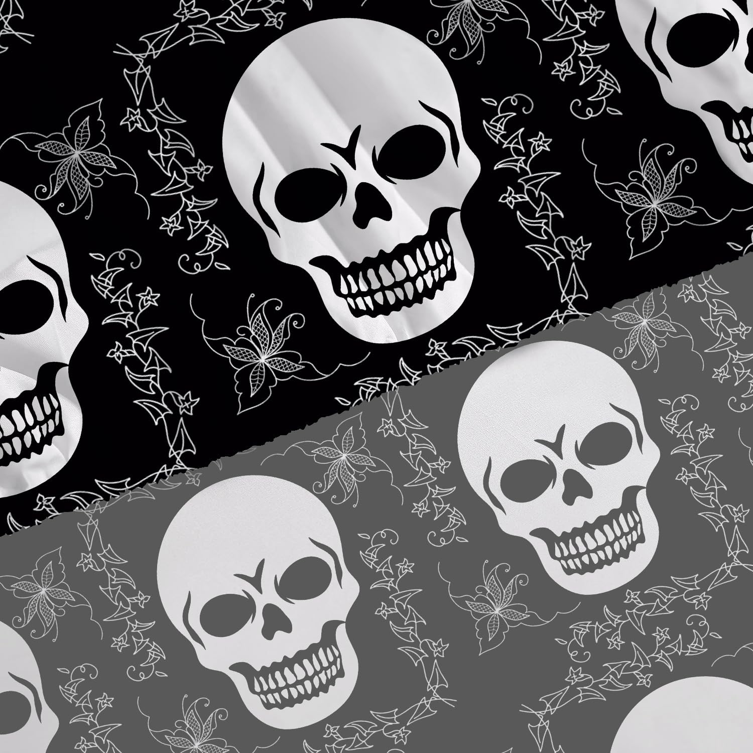 VTKON Skull Sheets Set Gothic Sheets Halloween Bed Sheets Full Black Skull Bedding Set for Kids Boys Women Goth Bedding Set with 1 Fitted Sheet + 1 Flat Sheet + 2 Pillowcases