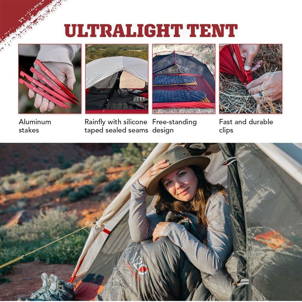 Near Zero 2 Person Ultralight Backpacking Tent, 2 Door, 20D Ripstop Waterproof Sealed Nylon, Freestanding, Rainfly, 3 Season, with Lightweight Aluminum Frame. Easy Setup System