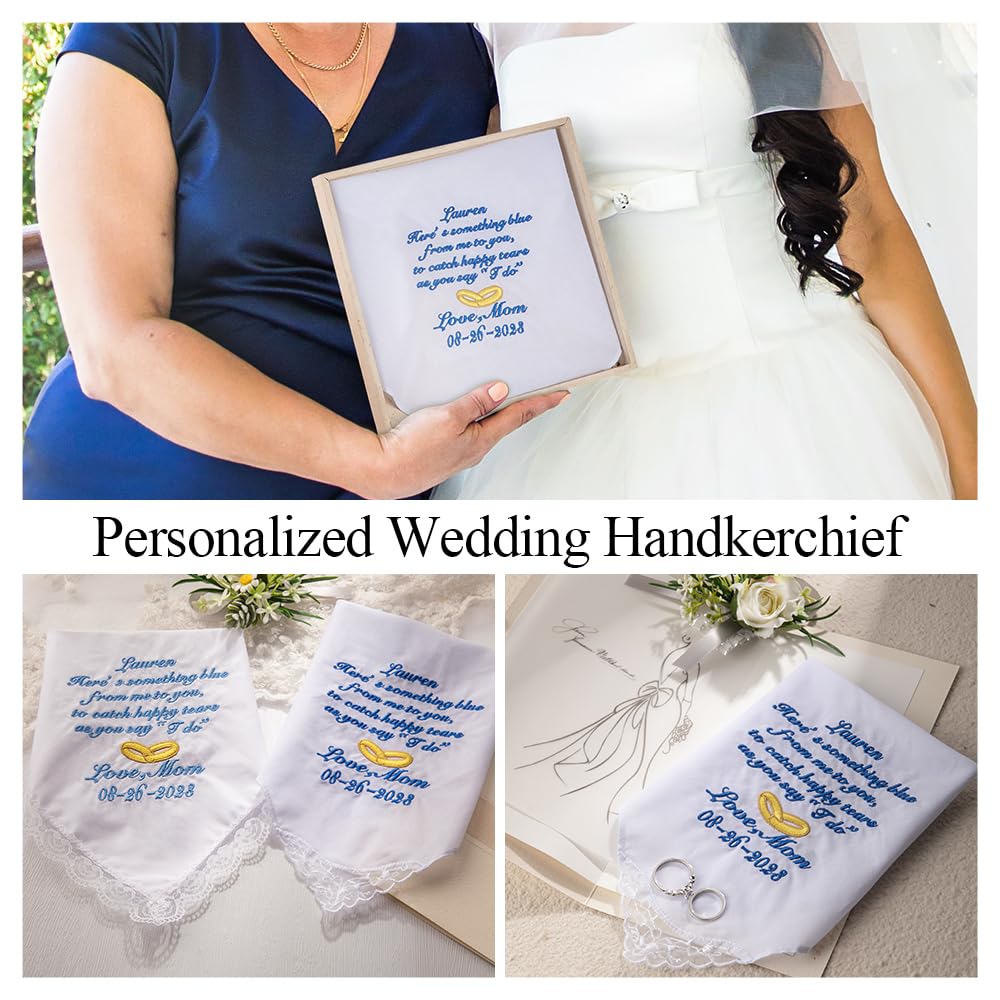 Personalized Wedding Handkerchief Something Blue Wedding Gift from Mom to Daughter Lace Handkerchief Mother Of Bride Gift Custom Printed Bridal Handkerchief Bride Handkerchiefs Embroidered Hankie