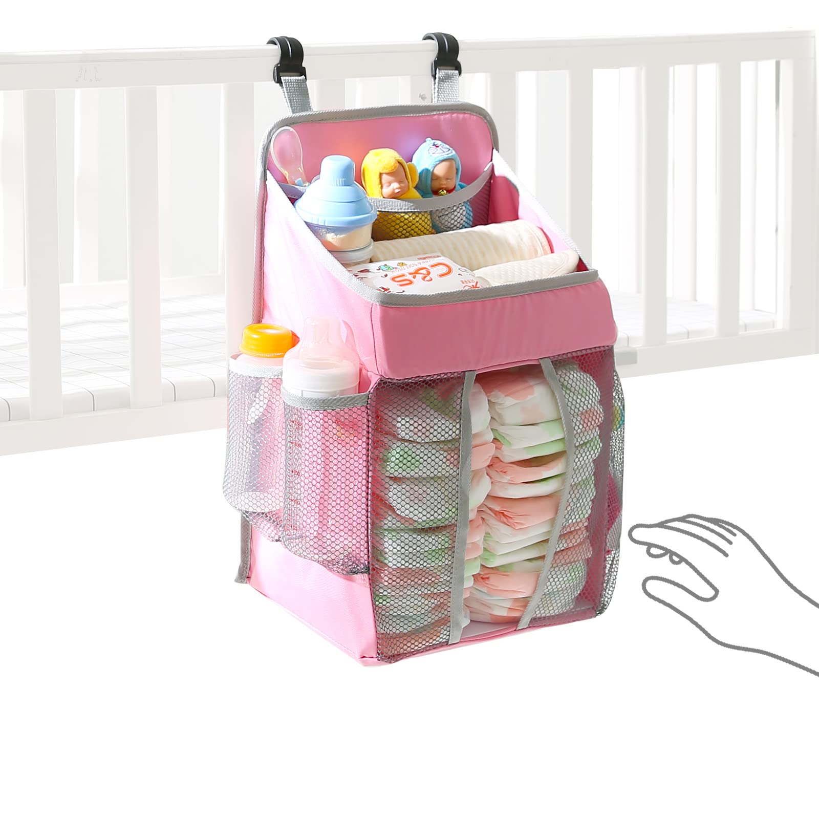 TRENDPLAY Hanging Diaper Organizer for Changing Table and Crib, Diaper Stacker and Crib Organizer | Hanging Diaper Caddy Organizer for Baby Essentials | Nursery Organizer for Cribs