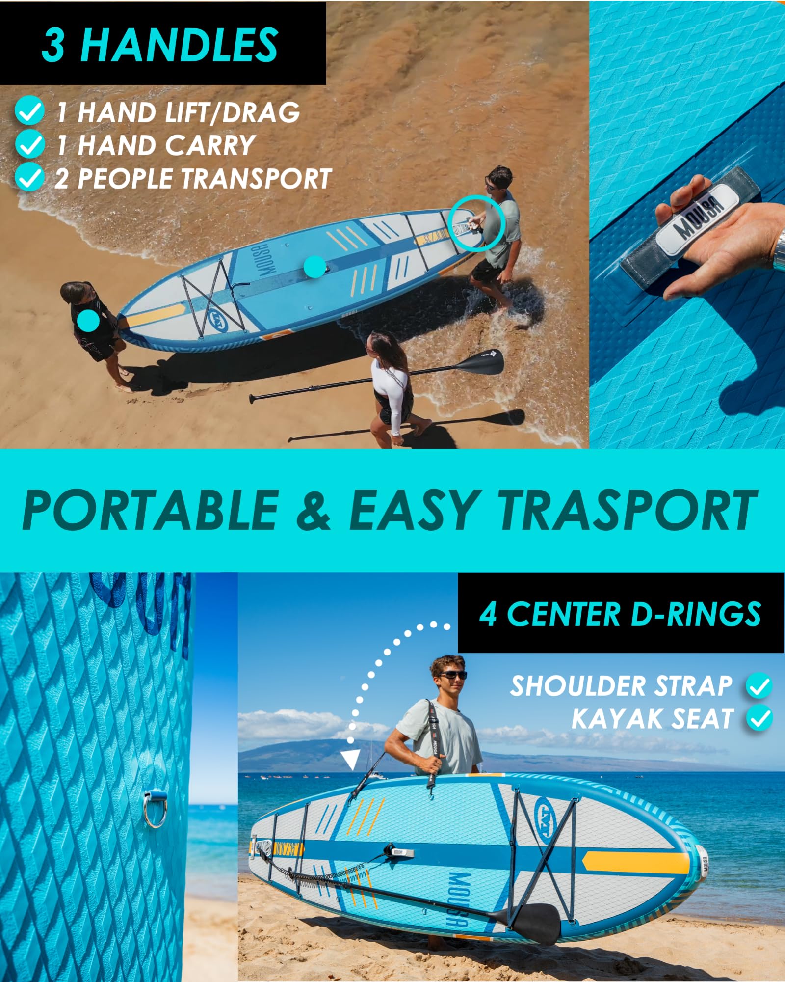 MOUSA 10'8''×33'' Inflatable Stand Up Paddle Board, Paddle Board for Adults, Non-Slip Deck, PVC, Backpack, Removable Fin, Singel-Action Pump, Inflatable SUP for All Skill Levels