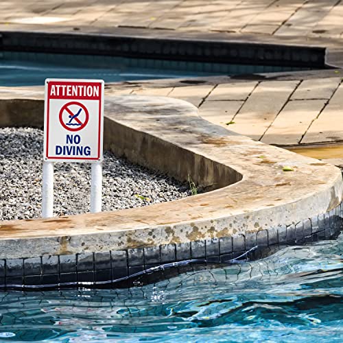 SmartSign 14 x 10 inch โAttention - No Divingโ Pool Metal Sign, 40 mil Laminated Rustproof Aluminum, Red, Blue and White
