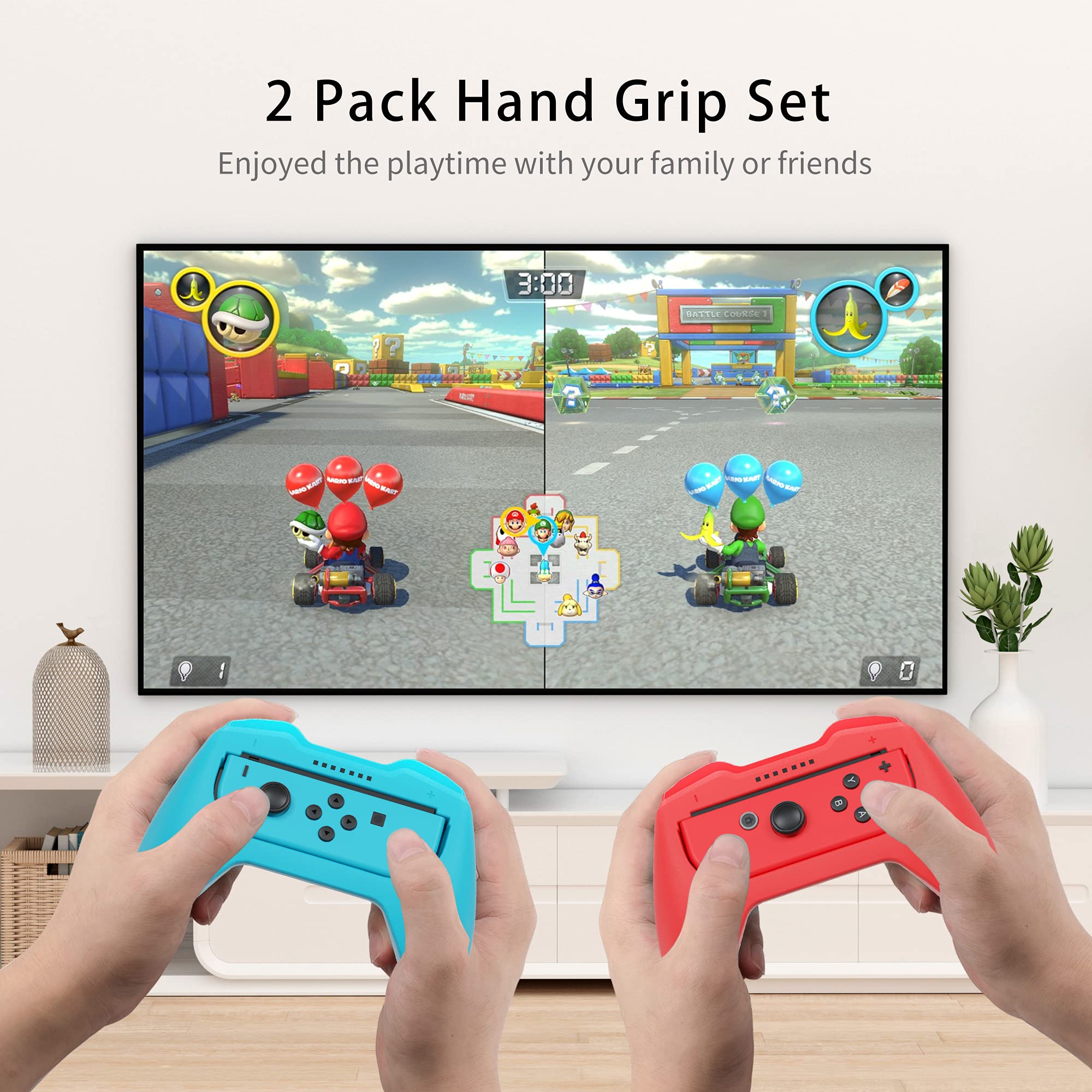 Leyu Smart 2-Pack JoyCon Grip For Nintendo Switch N OLED 2021/UPGRADED-Latest Version(Vertical Flexible Trigger-More Space) Extra-Large Size,Easy Slide in & Top Out via a HOLE with a Finger (Black)