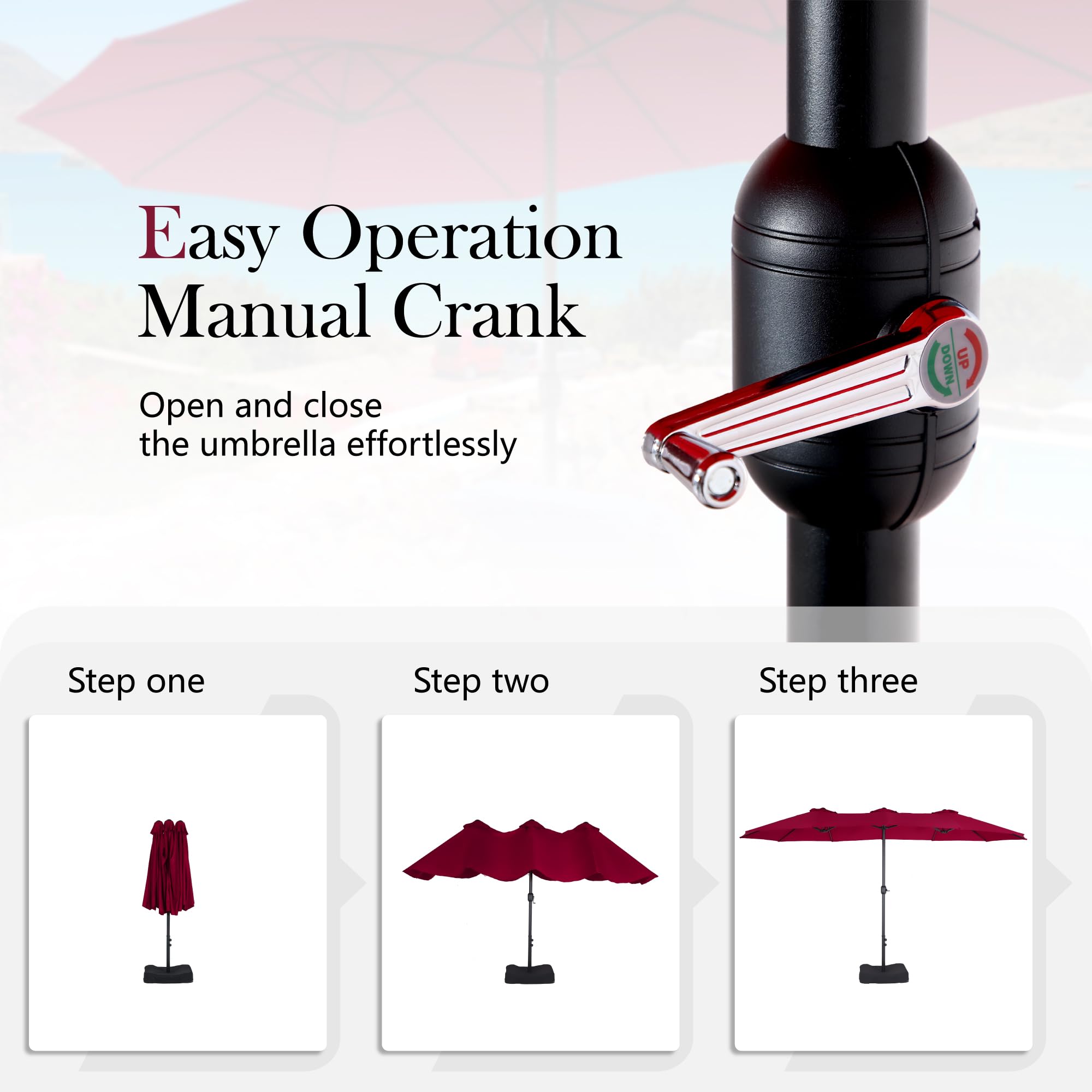 Sophia & William 15ft Patio Umbrella (Base Included), Extra Large Outdoor Double-sided Umbrella, Red