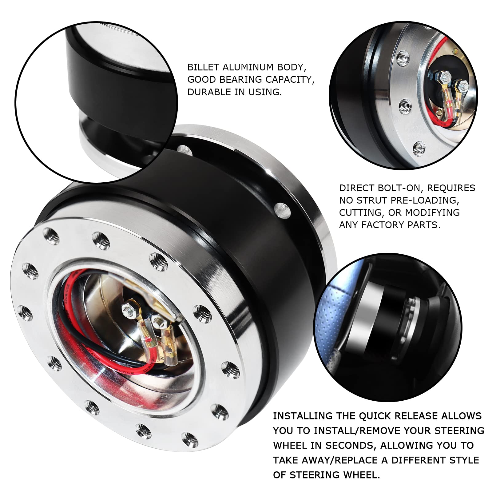 MOTAFAR Steering Wheel Quick Release, Universal 6 Hole Snap Off Boss Kit for Race/Rally/Motorsport(Black)