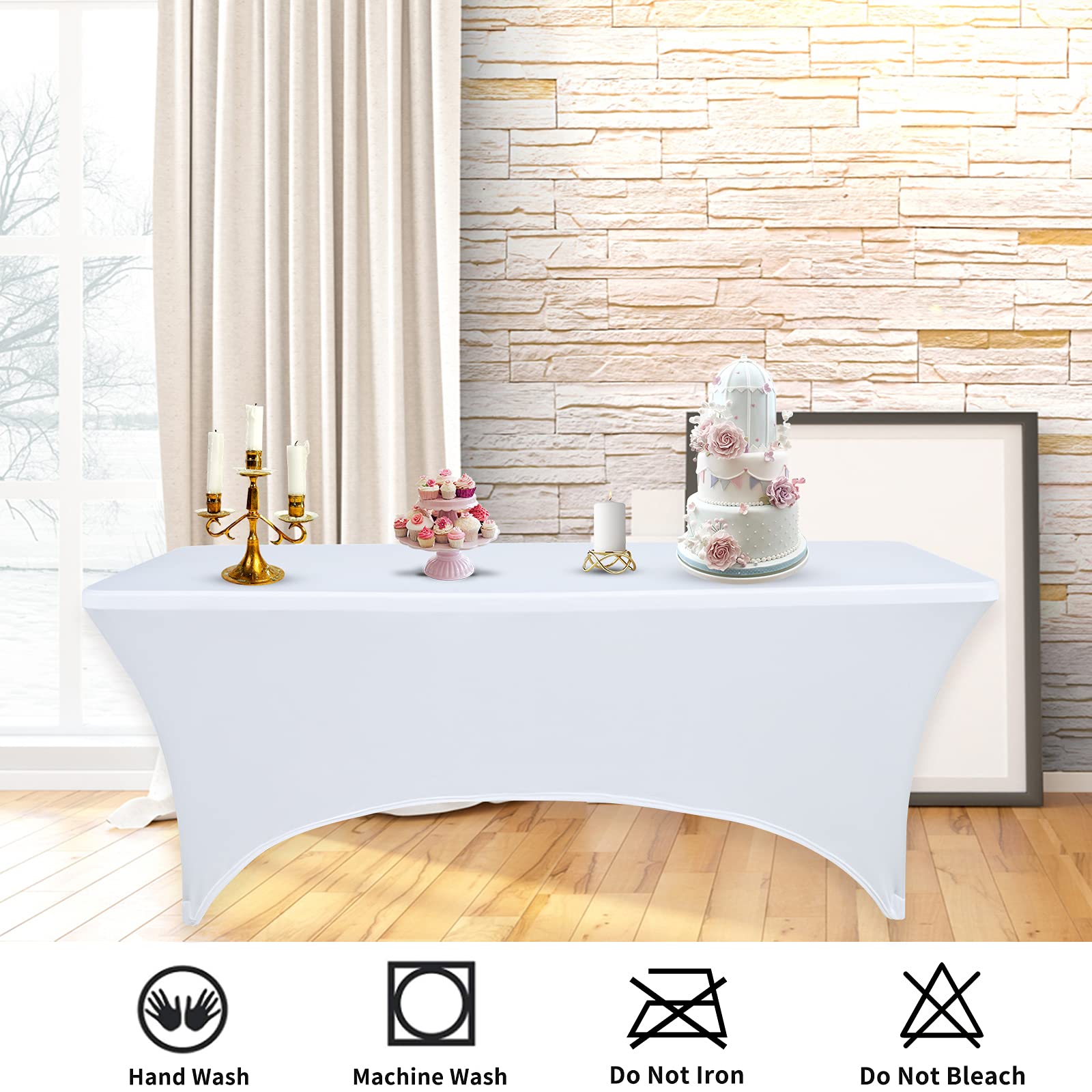 MTREO 5 Packs Rectangular Elasticity Table Cover, Patio Tablecover Cocktail Tablecloth Tight Fit Washable Stretchable Tablecloth for Meeting Wedding Party Show Event (6FT, White)