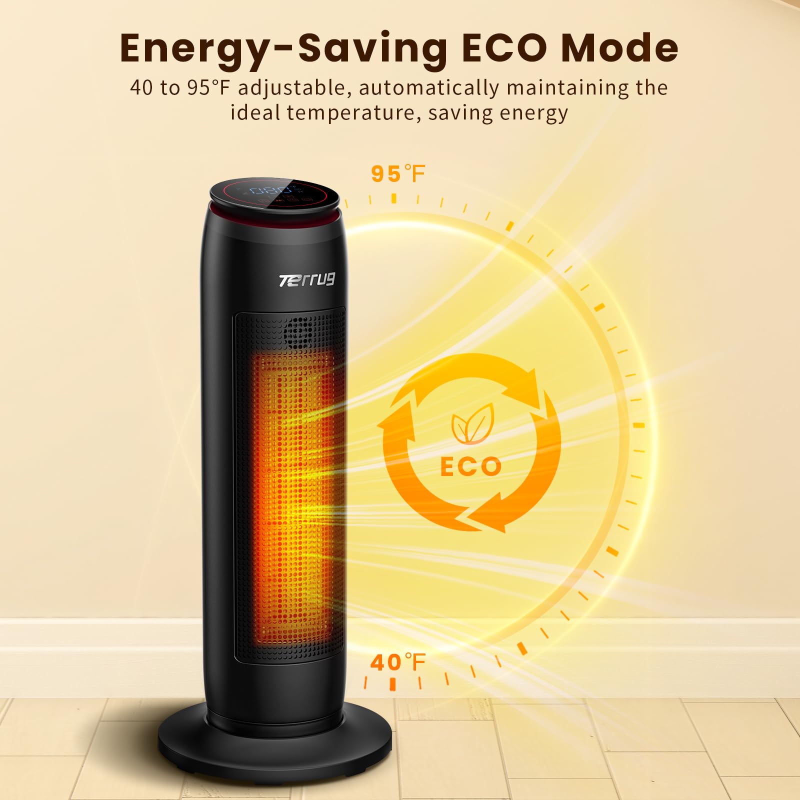 Terrug Space Heaters for Indoor Use, 22” 1500W Fast Heating Ceramic Heater for Large Room Office, Electric Space Heater with ECO Thermostat, Remote, 70° Oscillating, Tip-Over Protection, 24H Timer