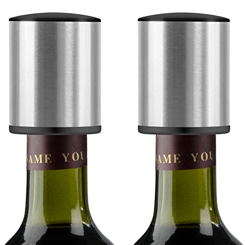Wine Stopper - HOOMIL 𝟮 𝐏𝐚𝐜𝐤 Stainless Steel Vacuum Wine Bottle Stoppers, Reusable Wine Saver, Wine Accessories Gift for Friends, Family, Wine Lovers - Silver