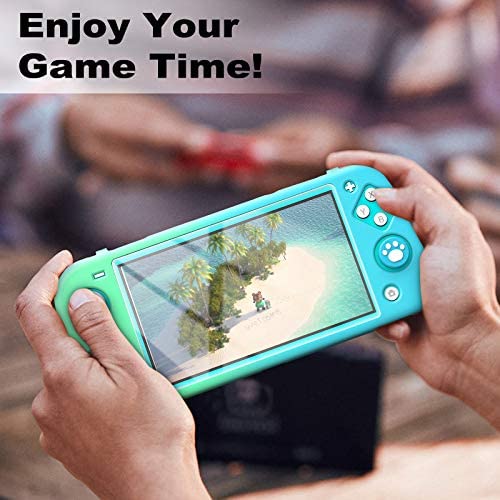 MoKo Protective Case Compatible with Nintendo Switch Lite, PC Protective Case Cover with 4 Thumb Grip Caps & 2 HD-Clear Tempered Glass Screen Protectors, Anti-Scratch Non-Slip Case, Blue + Green