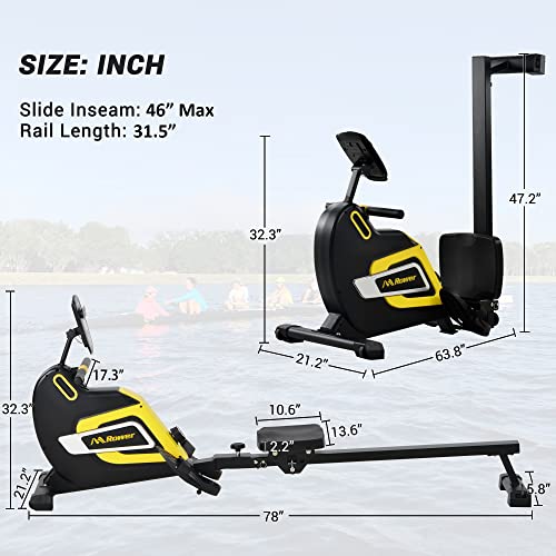 Merax Magnetic Folding Rowing Machine Indoor Rower Machine with 46 Inch Slide Rail, Max 330LB Home Cardio