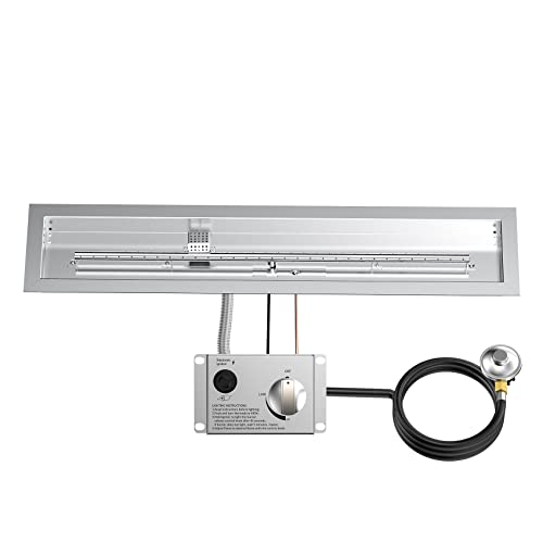 Skyflame 36" Linear Stainless Steel Fire Pit Drop-in Burner Kit with Flame Sensing, Electronic Spark Ignition, CSA Certified, and Propane Regulator Connector Hose Set for Propane Tank