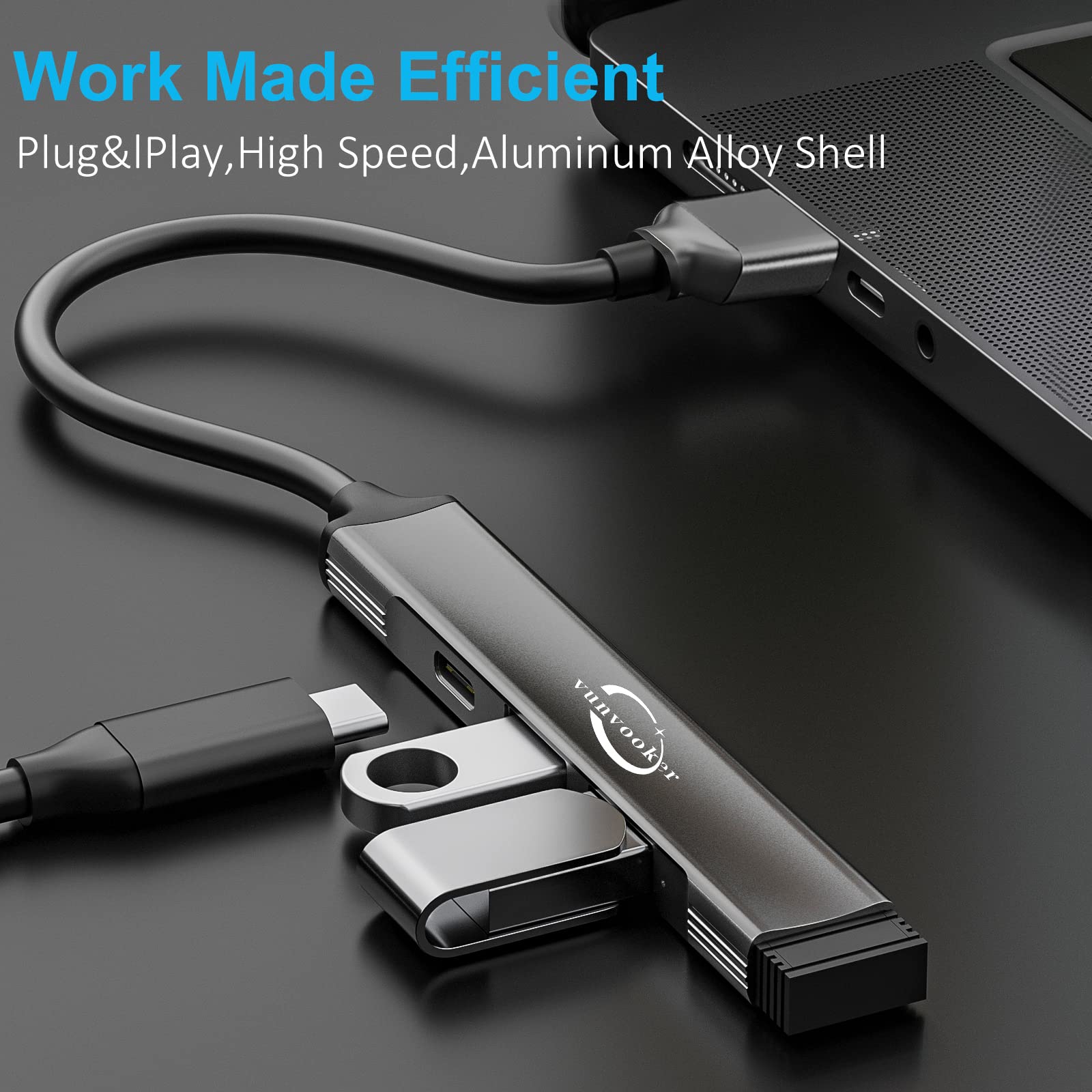 USB Hub,Vunvooker 4-Port Mini USB Data Dongle,USB Hub 3.0,USB Hub 2.0,USB Adapter,USB Expander Hub for Laptop,Ultra Slim Portable USB Splitter for iMac Pro,MacBook Air,Mac Mini/Pro,Surface Pro(Grey)