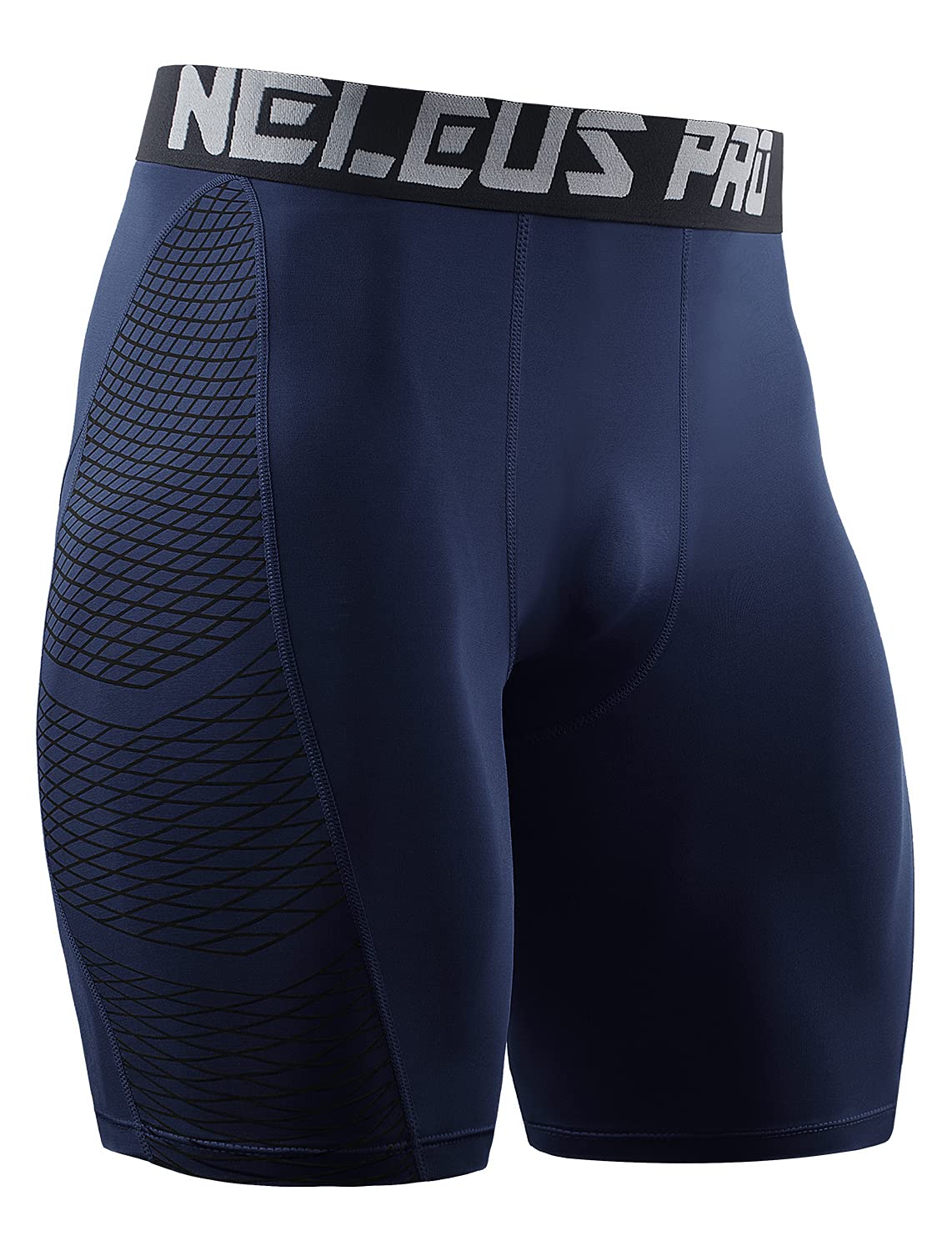 NELEUS Men's Compression Shorts 3 Pack Quick Dry Athletic Running Shorts,6086,Red/Navy/Blue,L