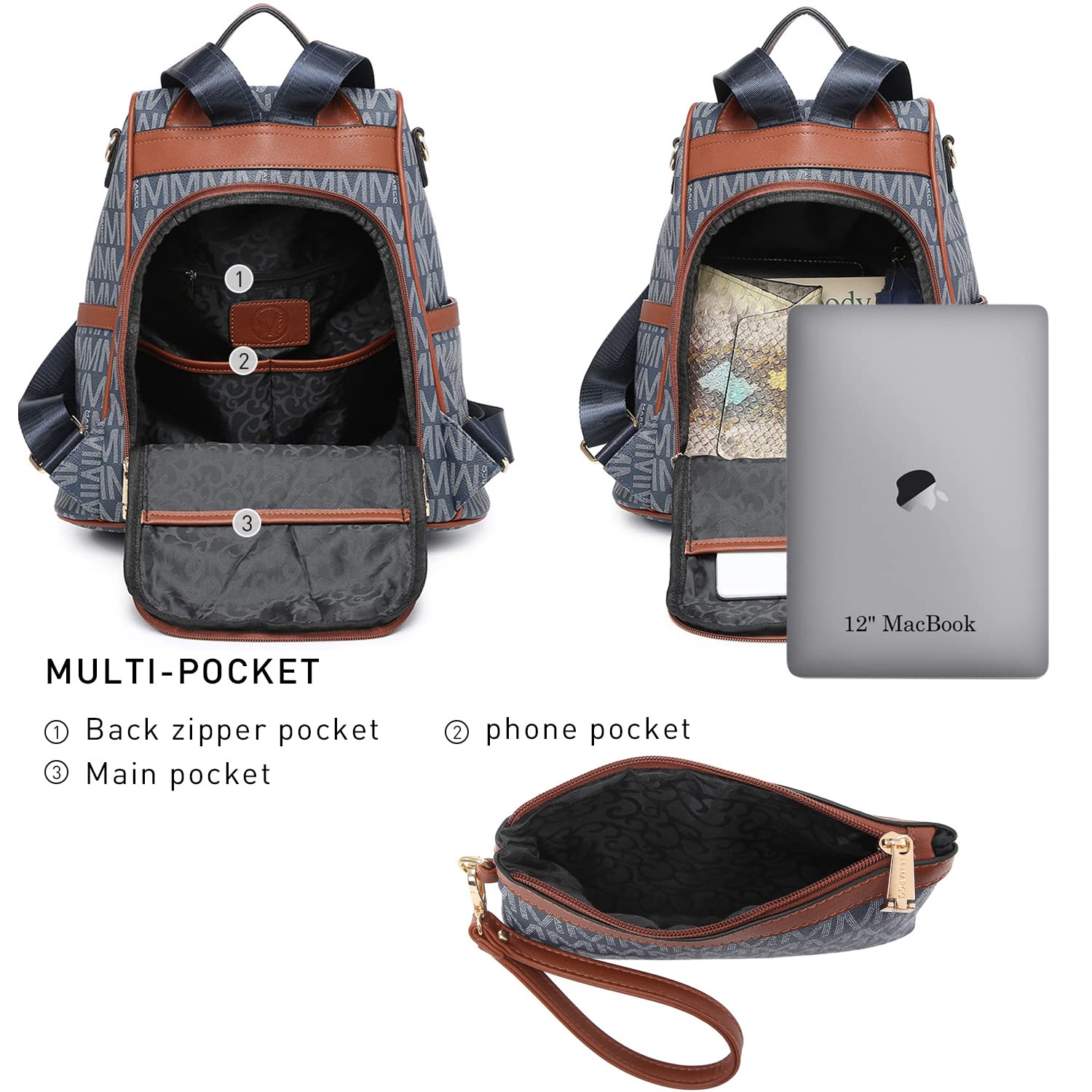 MKP Women Fashion Backpack Handbags with Matching Wallet