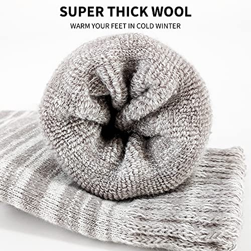 NOVAYARD 3 Pairs Slipper Socks Thick Wool Socks Non Slip Hospital Grip Cozy Socks Men Women(Grey,Large)