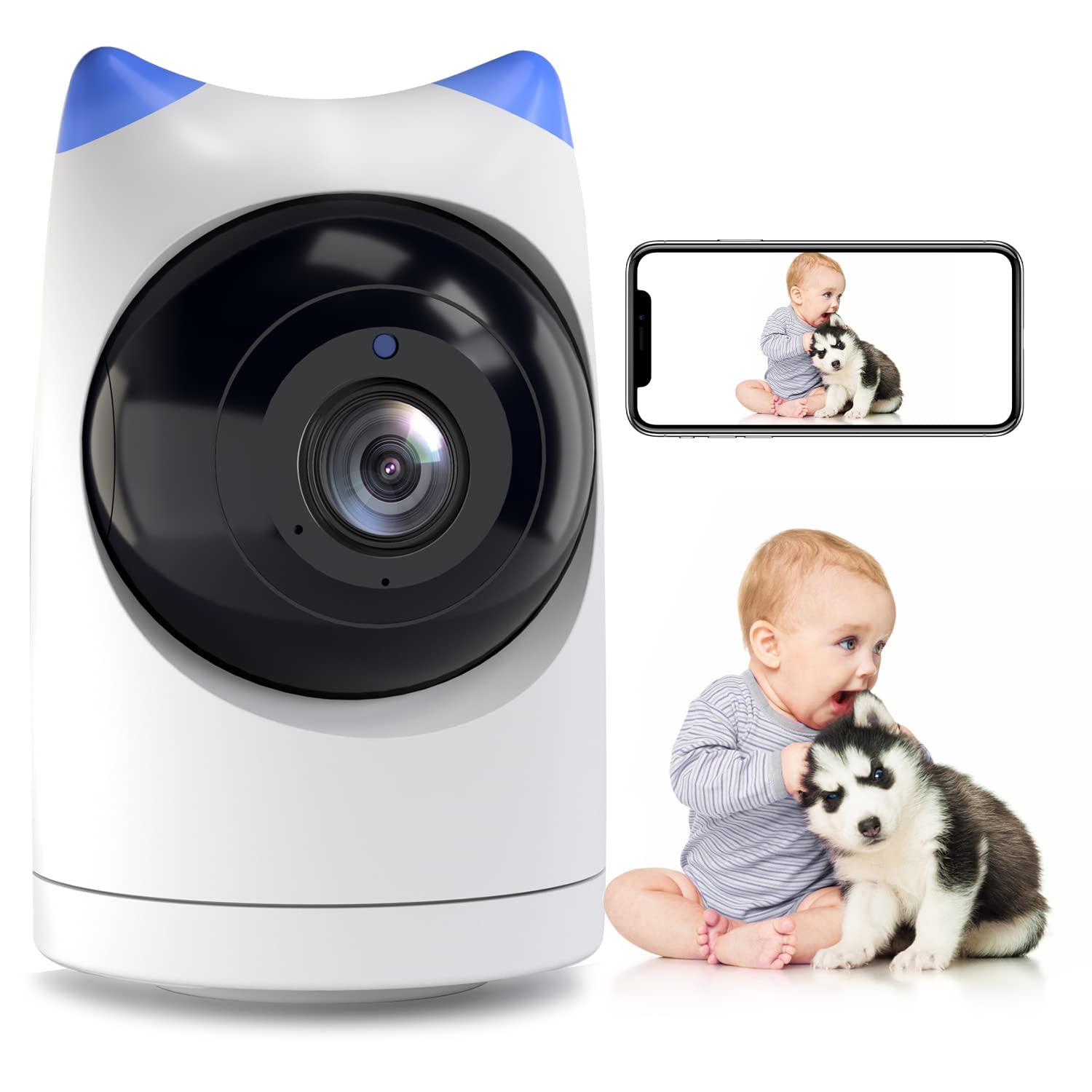 Sibosz Wireless 5G Security Camera, 360° 2MP Cute Home Surveillance Camera for Baby Pet Monitor Dual Band 5/2.4GHz WiFi with Night Vision Motion Detection 2 Way Audio Support Local/Cloud Storage