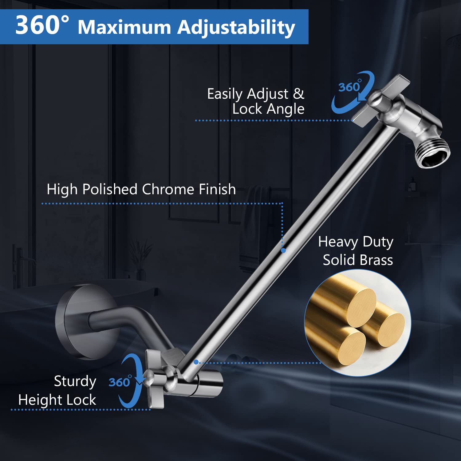 Shower Head Combo(Brushed Nickel),10'' High Pressure Rain Shower Head with 11'' Adjustable Extension Arm and 5 Settings Handheld,Powerful Shower Spray Against Low Pressure Water