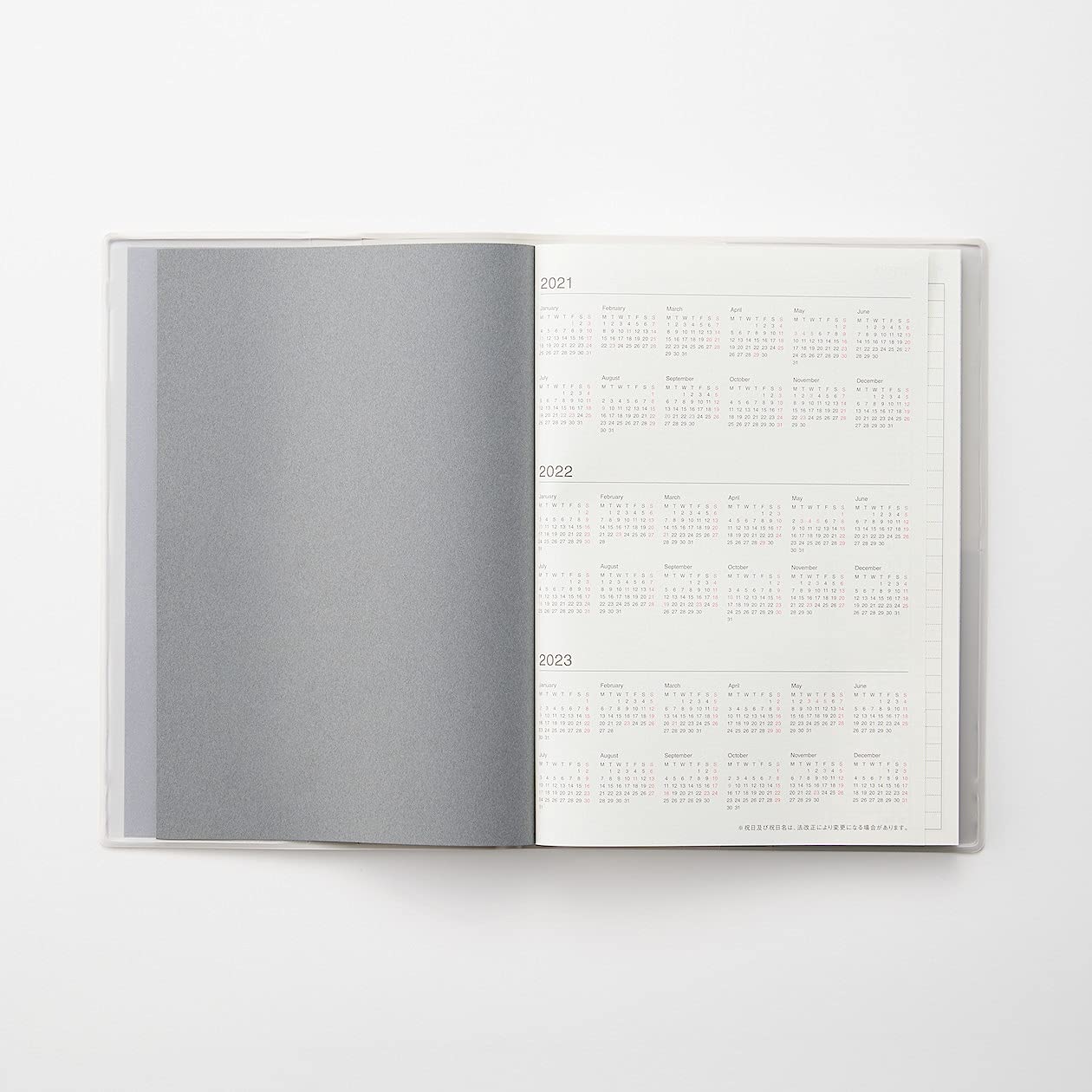 MUJI Monthly/Weekly Schedule Book 2022 B6 Size White Gray Beginning December 2021 Polyvinyl Chloride Cover Planner Scheduler