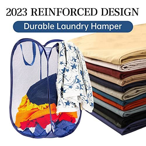 ZOES HOMEWARE Pop up Laundry Hamper 2 Pack | Collapsible Laundry Baskets | Foldable Travel Laundry Basket with Durable Handle for Kids,Dorm,Laundry Room | Navy Blue