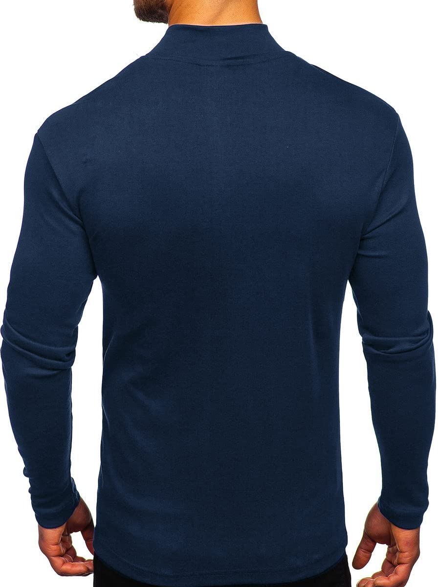 Nhicdns Men's Mock Turtleneck Long Sleeve Fleece Pullover Stretch Slim Fit Thermal Underwear Tops,Blue L