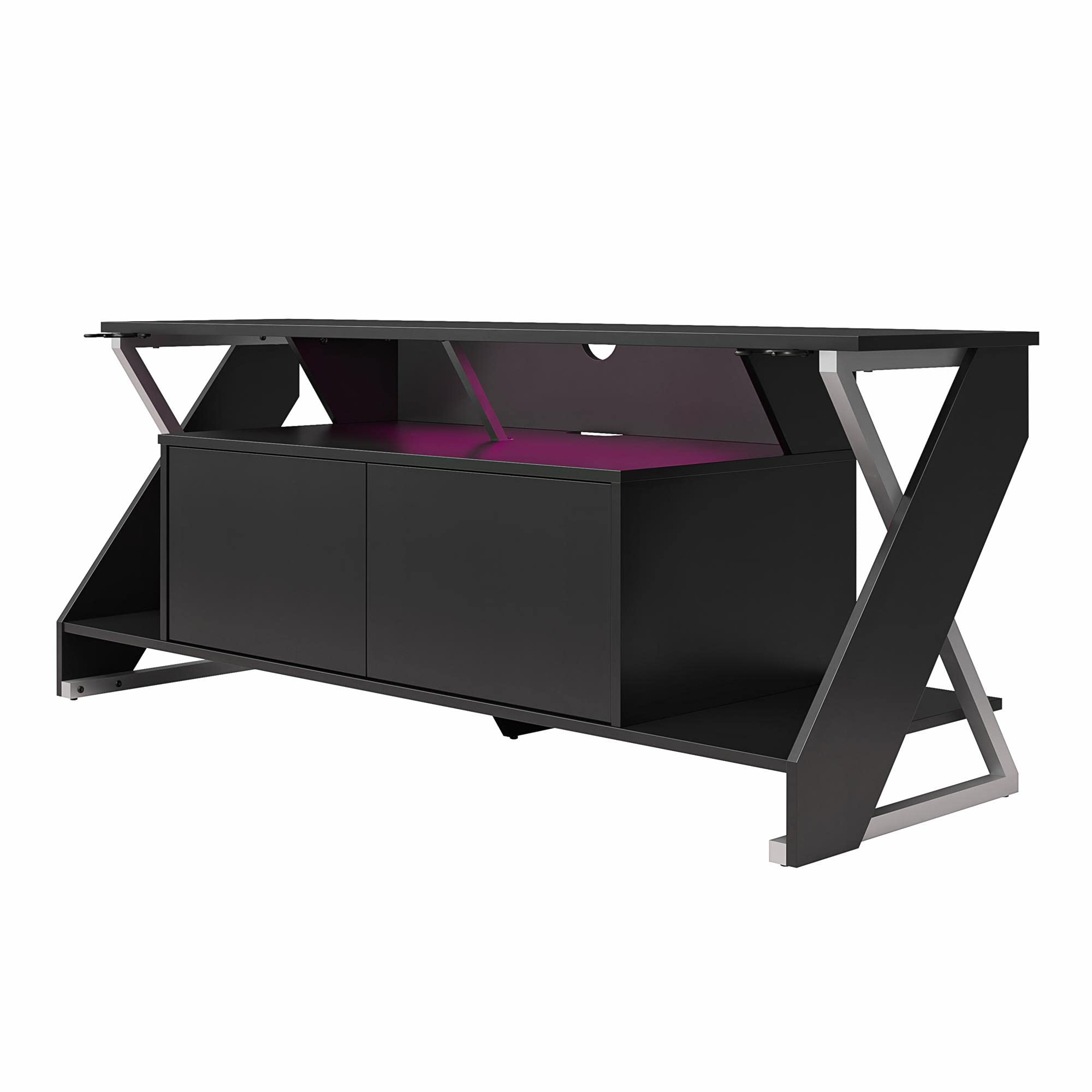 NTense Xtreme Gaming Console Stand with LED Light Kit for TVs up to 65", Black