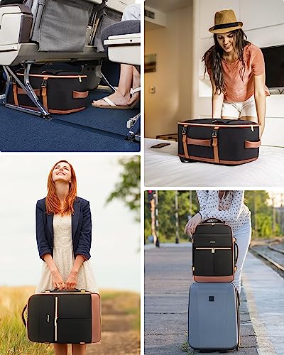 LOVEVOOK Carry On Backpack, 40L Travel Backpack Women with 3 Packing Cubes, TSA Airline Approved Suitcase Bag as Personal Item, Waterproof 17 inch Laptop Backpack for Weekender Overnight, Black Brown