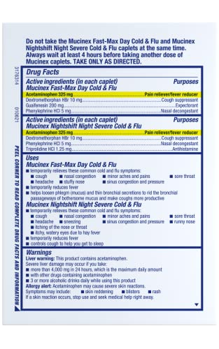 Mucinex Maximum Strength Fast-Max Day Cold & Flu & Nightshift Night Severe Cold & Flu All in One, Fast Release, Powerful Multi-Symptom Relief, 20 caplets (12 Day time + 8 Night time)