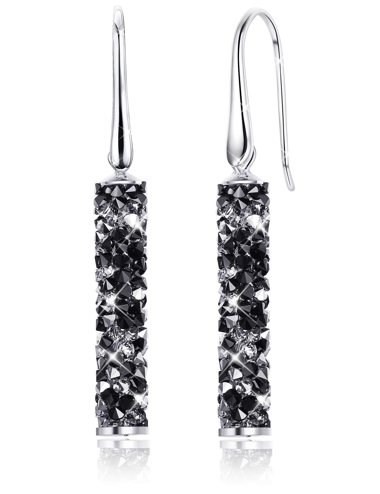 Kesaplan Cylinder Bar Dangle Crystal Earrings for Women Sterling Silver Crystal Drop Earrings Hypoallergenic, Crystals from Austria, Gift for Christmas