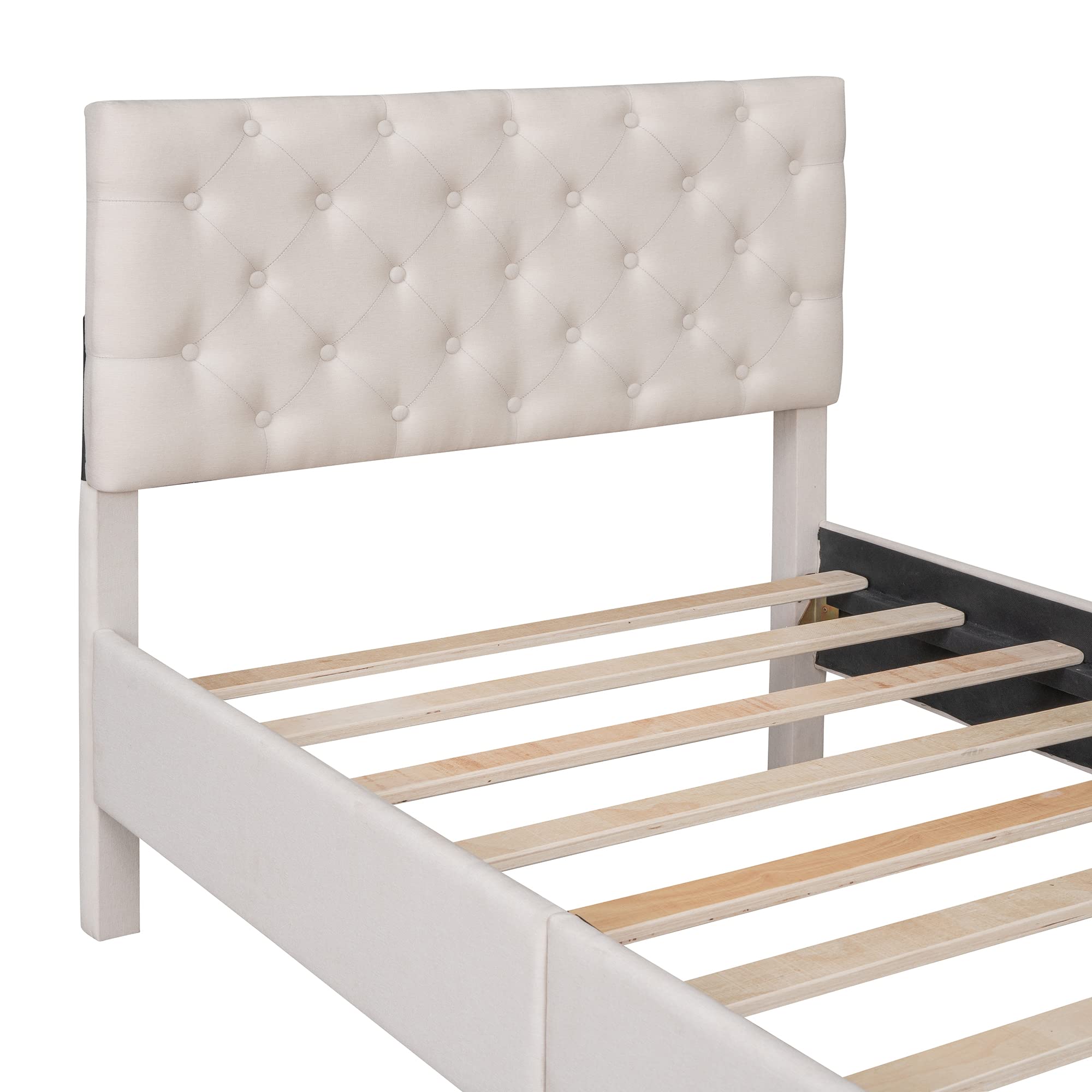 Merax Twin Size Upholstered Platform Bed, Twin Platform Bed Frame with Headboard