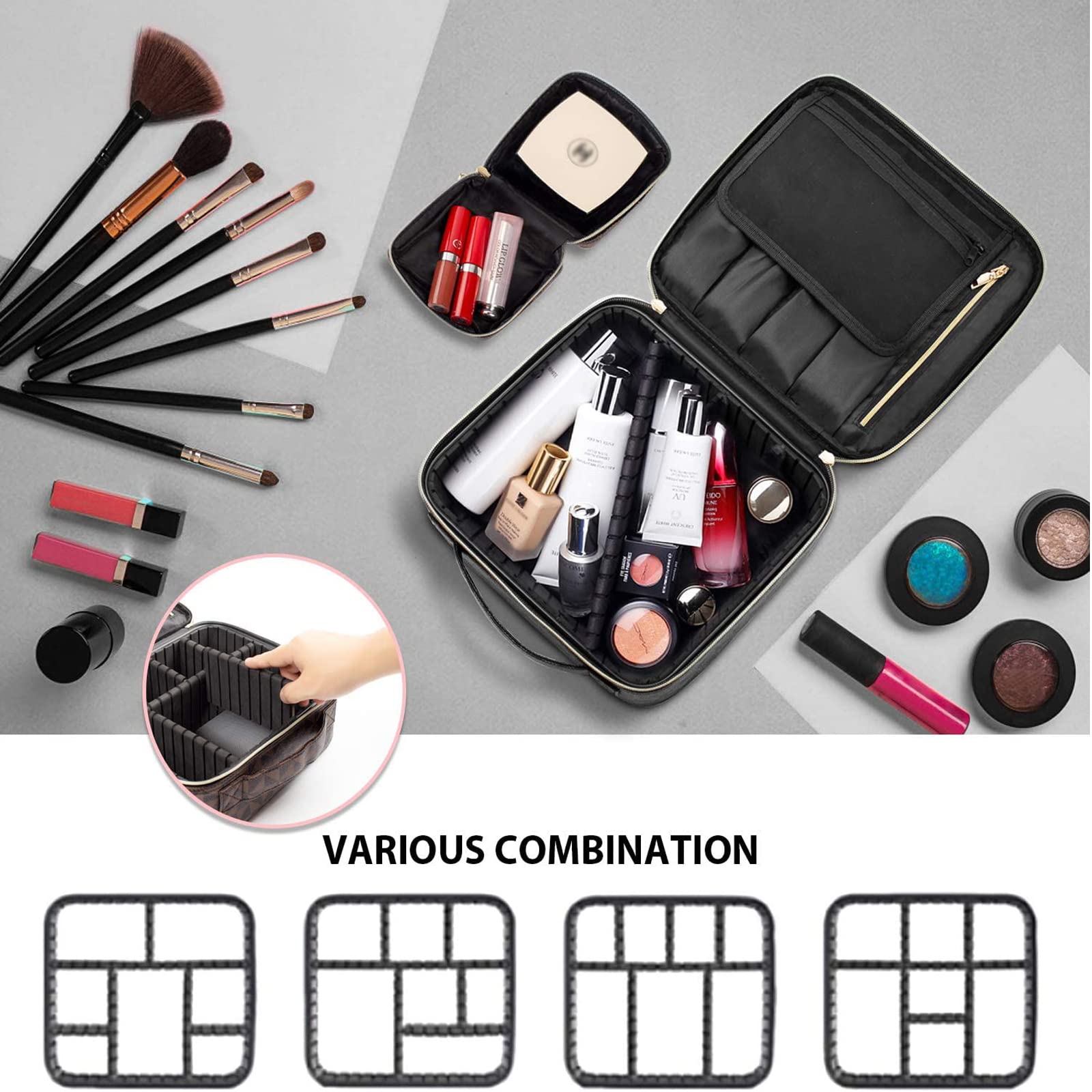 Makeup Bag,WDLHQC Upgraded Travel Makeup Organizers & Storage Case,Portable Make up Bag Cosmetic Train,Gift for Her,Women,Girl