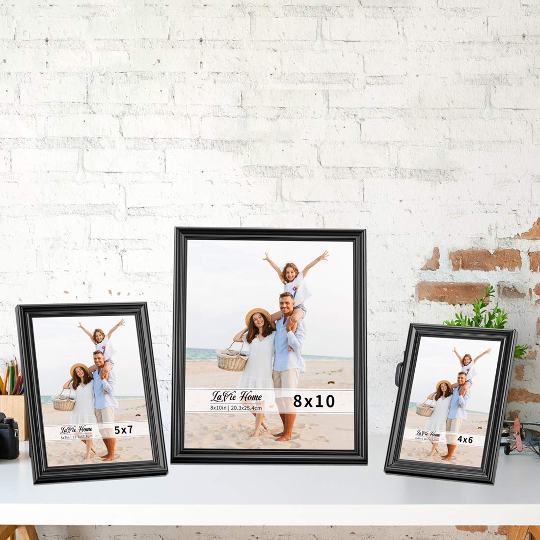 LaVie Home 5x7 Picture Frames(6 Pack, Black) Wall or Tabletop Display, Graceful Beveled Detail Design Photo Frames with High Definition Glass, Perfect for Home Decor, Set of 6 Basic Collection