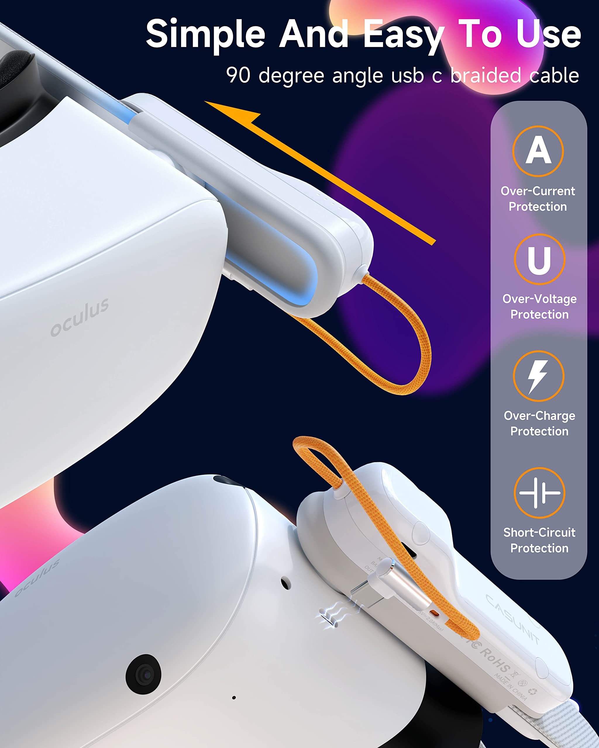 Oculus Quest 2 Battery Pack,Meta Quest 2 Pro Headset and Elite Strap, Lightweight 3350mAh Rechargeable Extended Portable Battery Bank Compatible with Quest 2 Original Strap and Elite Strap