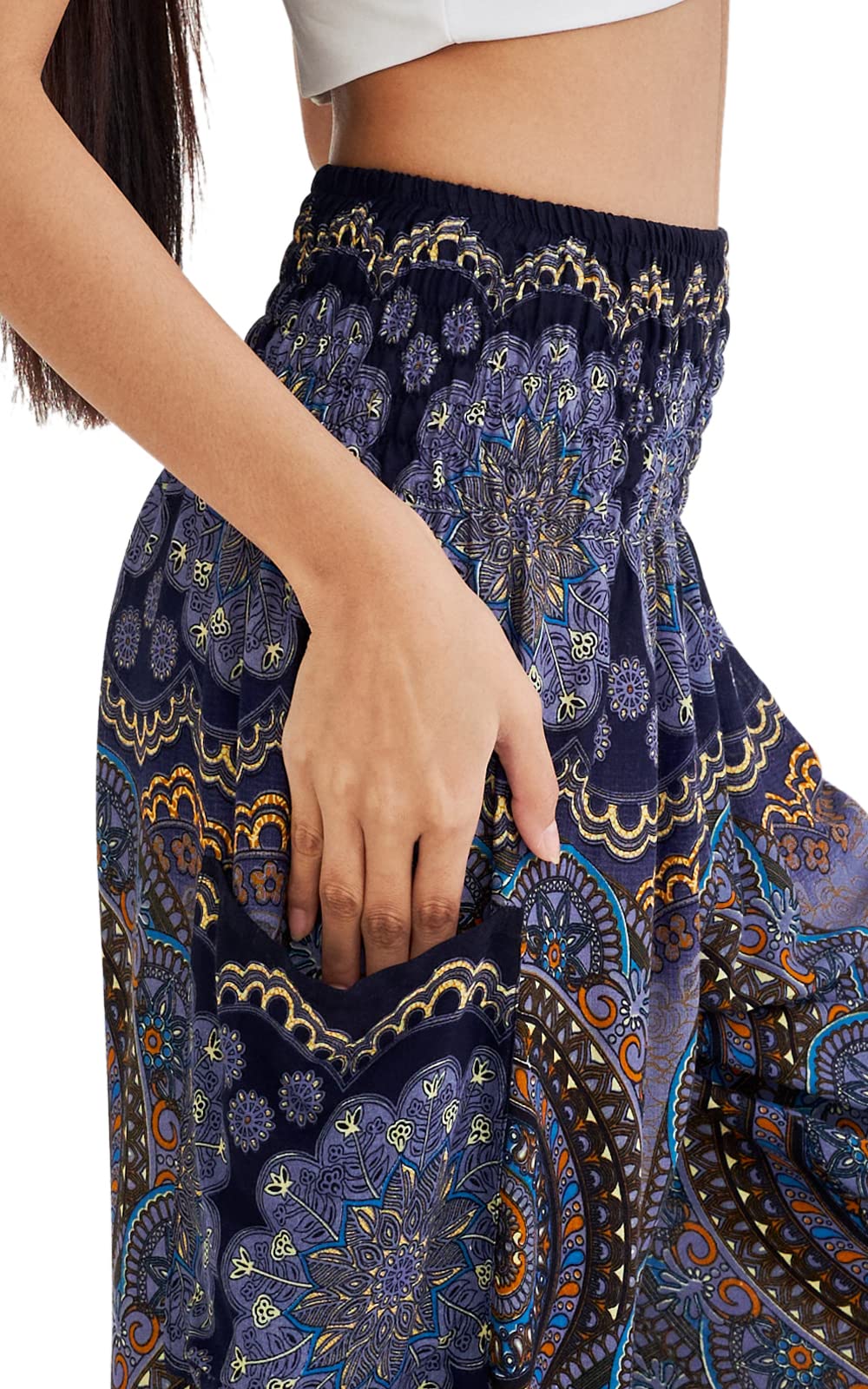 Joob Joob Boho Pants for Women - Hippie Harem Pants Women - Womens Yoga Pants – Comfy Bohemian Flowy Hippie Clothes - Midnight Medium
