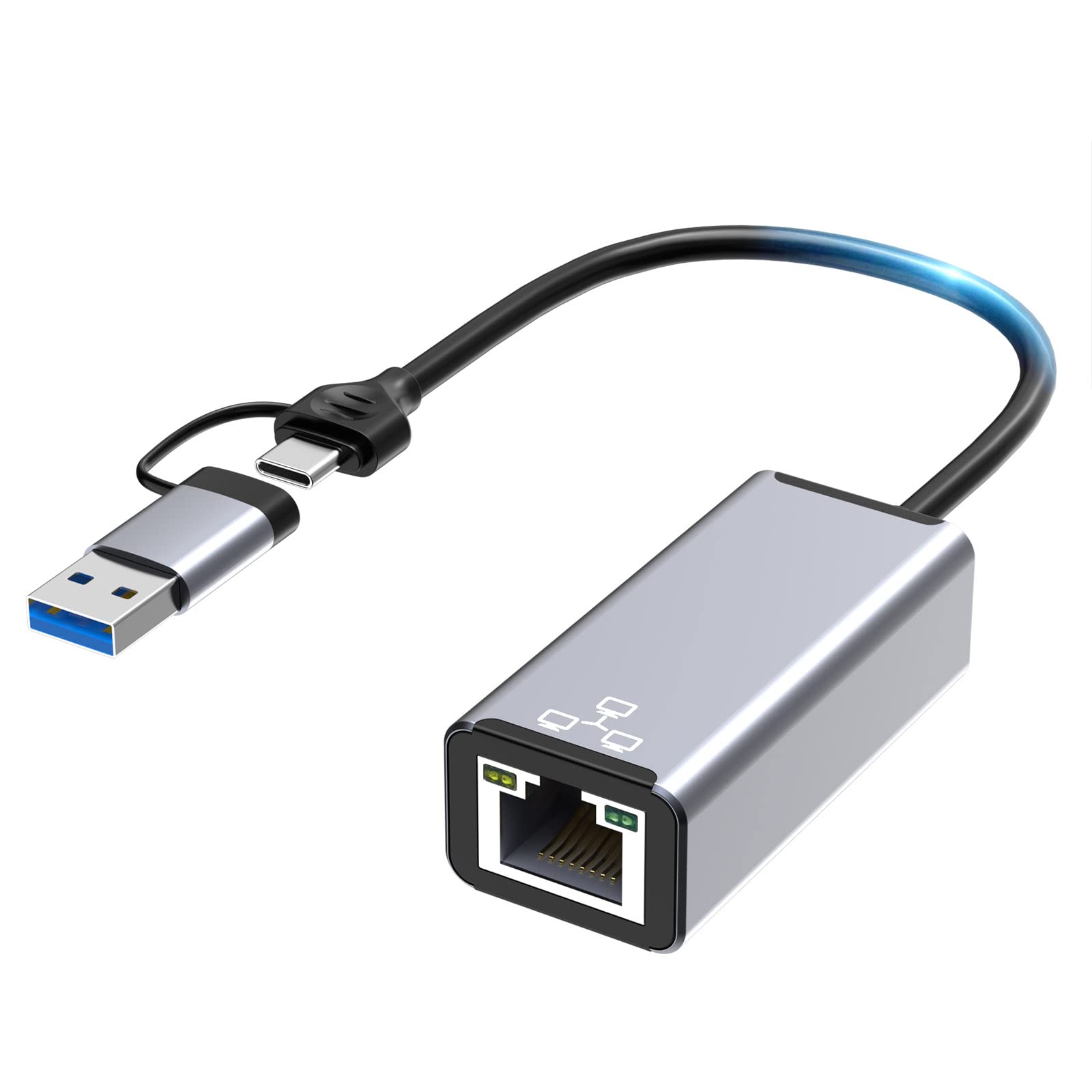 USB to Ethernet Adapter,2 in 1 USB C to Ethernet Adapter,10/100/1000 Gigabit Ethernet Adapter for MacBook Pro/Air,Surface Pro,Notebook Laptop UC164,Galaxy S21/S20