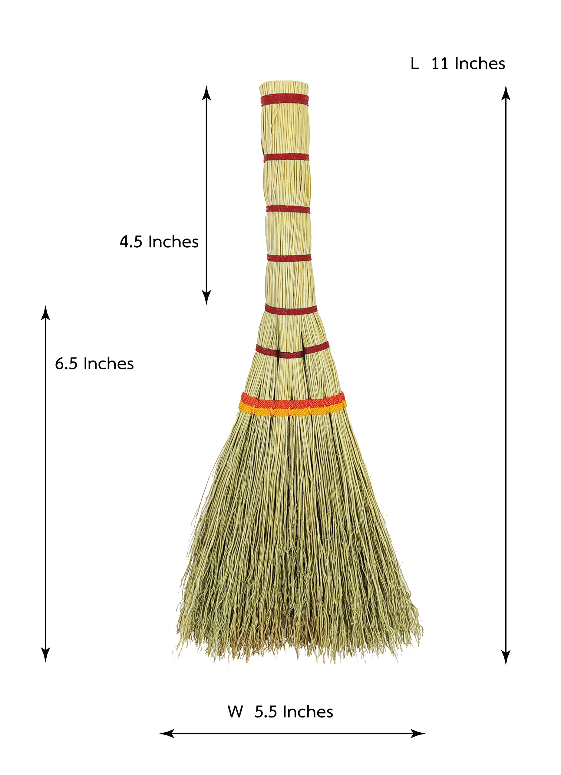 Small Corn Wisk Brush Broom 11 Inch Flagged Indoor Heavy Duty Multi Surface Hard & Soft Floor Home Office Cleaning Tool Supplies 100% Handmade for Household Sweeping Indoor Outdoor (Random 2)