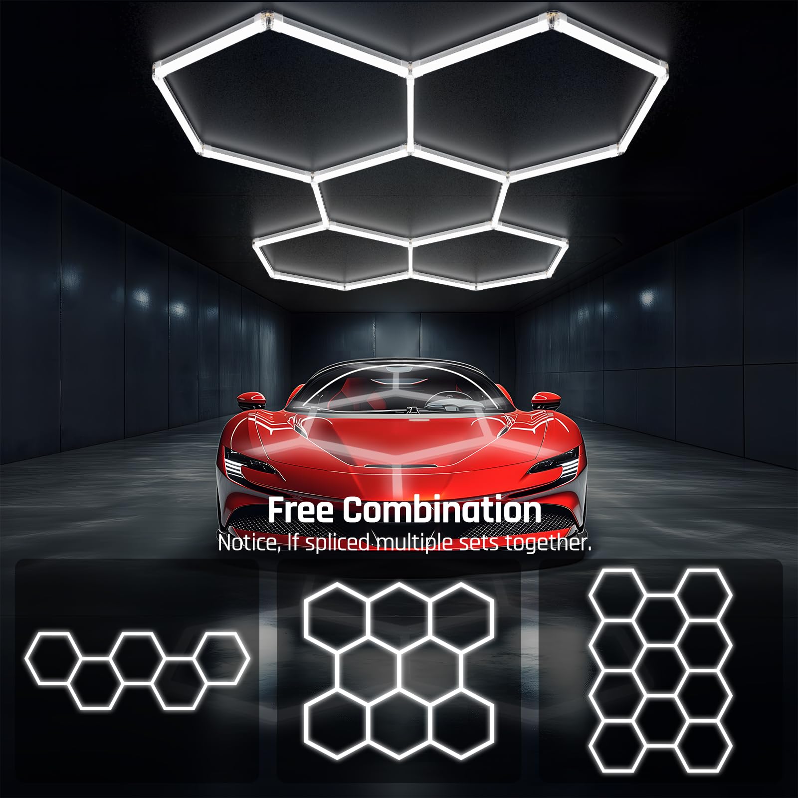 X-Litall Hexagon Garage Light,25 Pack Garage Lights Ceiling Led Hexagon,5000k Daylight White Honeycomb Lights Ceiling for Garage, Gym,Warehouse, Car Detailing Shop, Super Market.