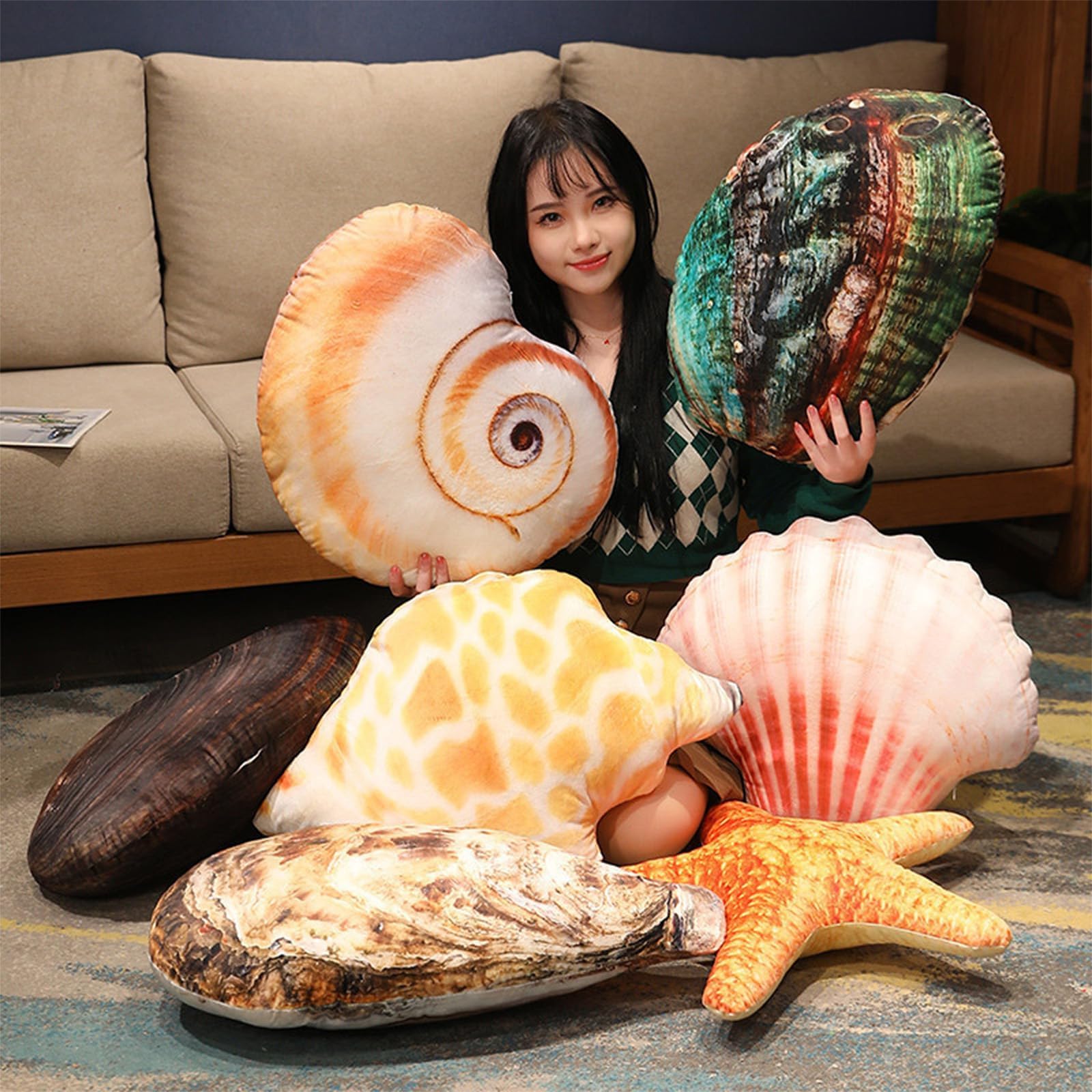 Whlo4U Simulation Sand Snail Plush Pillow, Sand Snail Stuffed Throw Pillow,Home Sofa Beach Decoration, Birthday Christmas Funny Gift for Kids Adults
