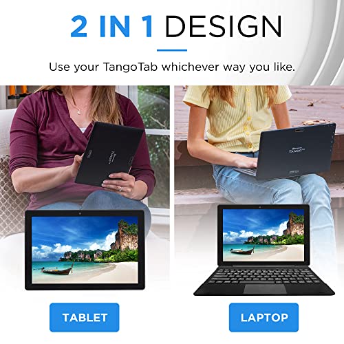 Simbans [3 Bonus Items] TangoTab 10 Inch Tablet and Keyboard 2-in-1 Laptop, 4 GB RAM, 64 GB Disk, Android 10, Mini-HDMI, Micro-USB, USB-A, Inbuilt GPS, Dual WiFi, Bluetooth Computer PC - TLX