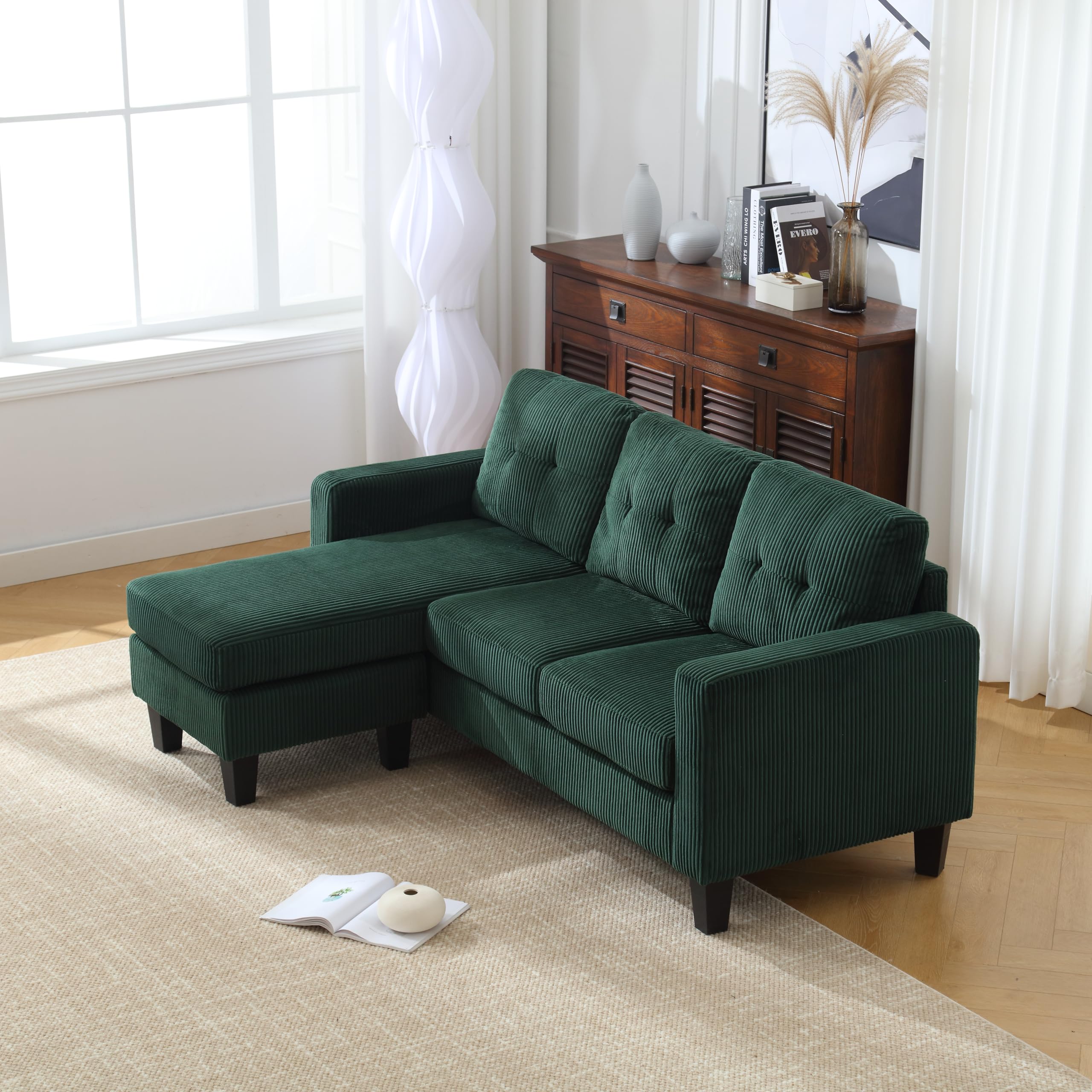 Xuanlur L Shaped Couch with Ottoman, Modern Convertible Sectional Sofa with Reversible Chaise, Sleeper Sofa Couch for Living Room, Bedroom, Apartment, Lounge, Velvet, Emerald